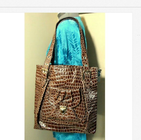 Gal | Bags | Gal Faux Alligator Tote Bag Brown Shoulder Purse | Poshmark